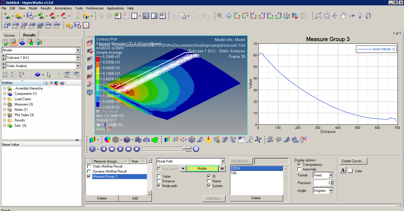 How To Plot Stress Along Node Path In Static Linear Analysis
